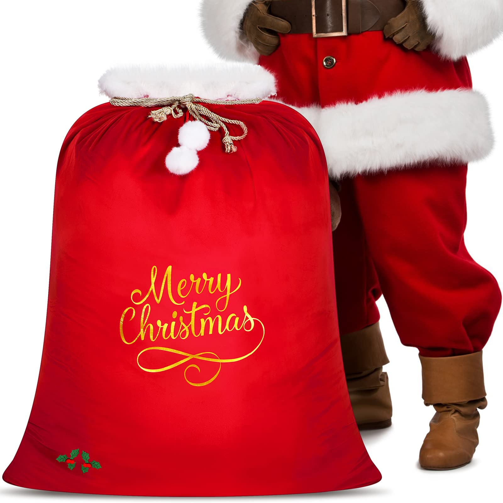 Amazon.com: 35 x 28 Inch Extra Large Christmas Santa Gift Bags Red ...