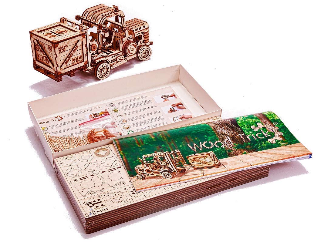 Wood Trick Forklift Toy Set + Money Box, Forklift Truck with Pallet ...