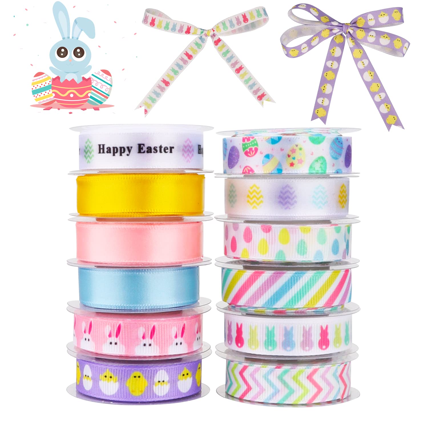 Amazon.com: Kingovalley 12 Rolls Easter Day Ribbons, 0.5 inch x 6 Yards ...