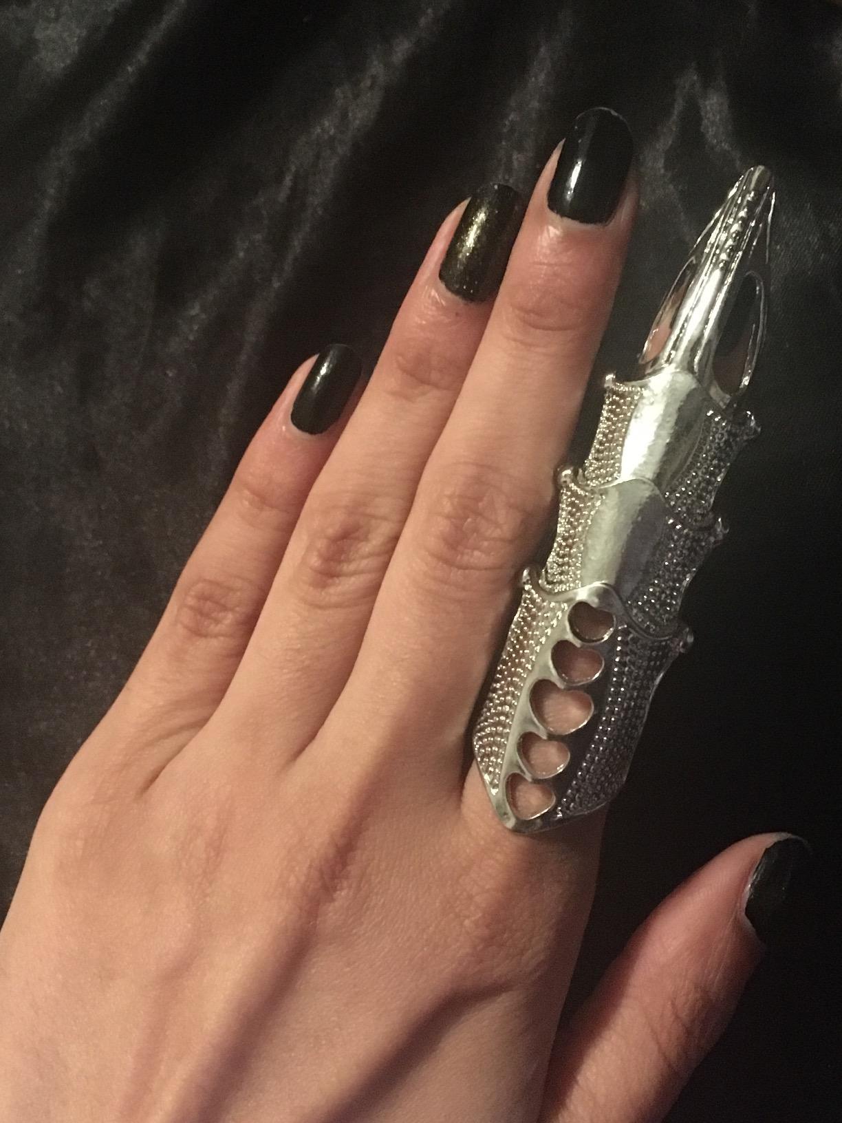 SODIAL(R) Silver Gothic Punk Rock Full Finger Armor Ring|Amazon.com