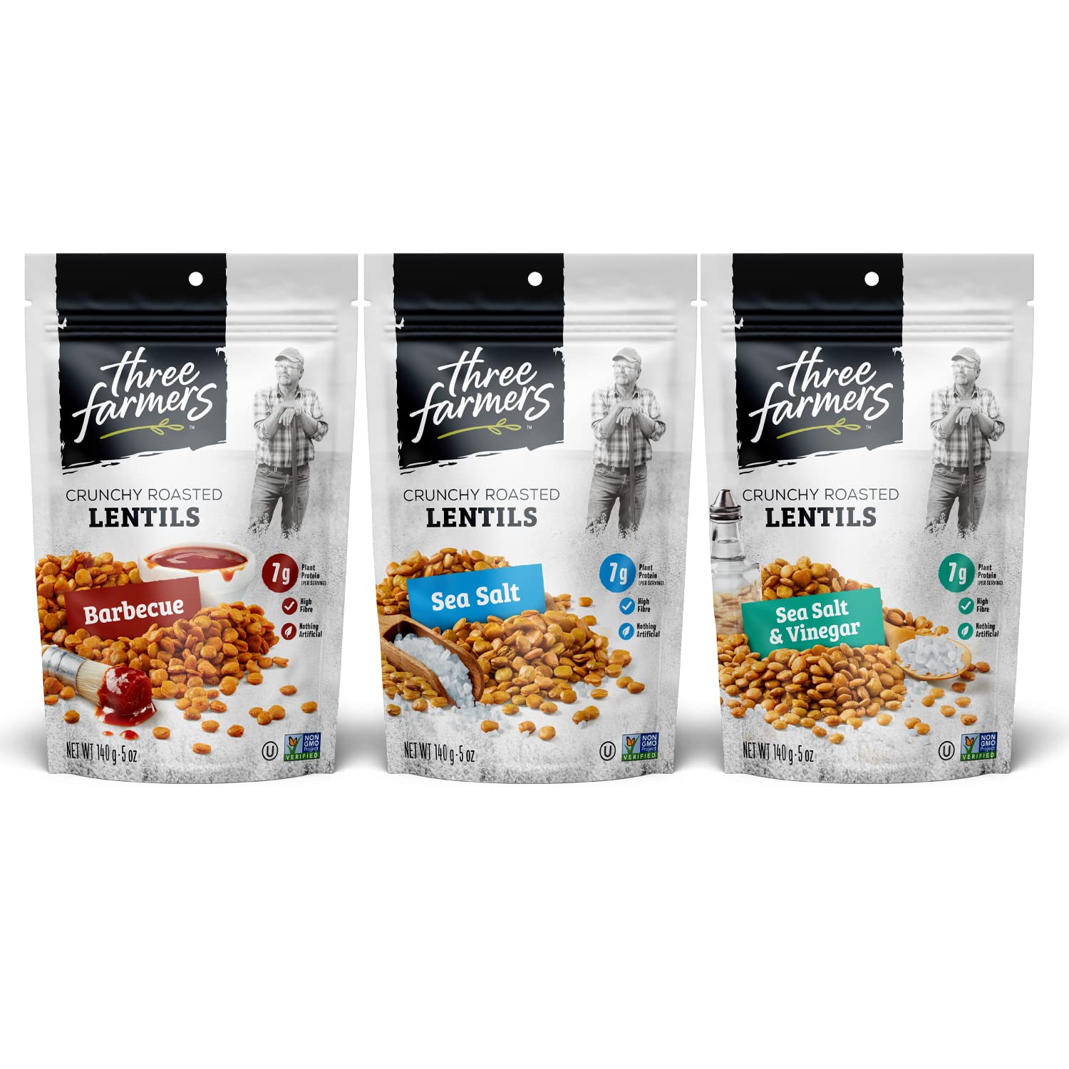 Amazon.com : Three Farmers Roasted Lentils Variety Pack Snacks (Sea ...