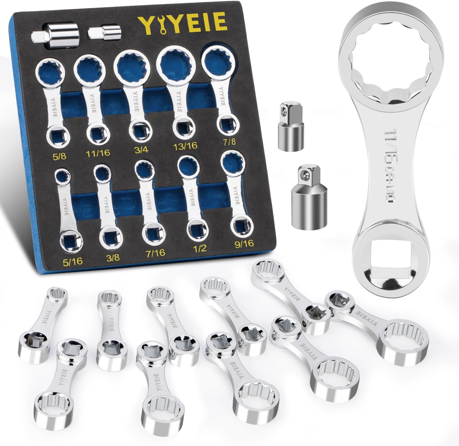 9-Piece Torque Adapter Set - 12-Point Box End Torque Adapter Extension ...