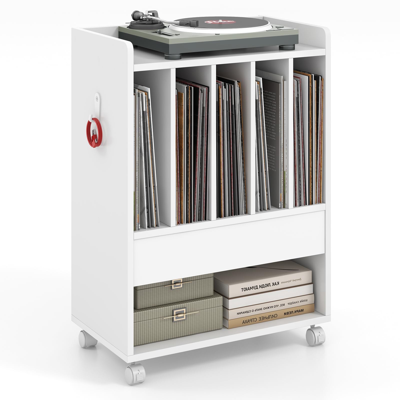 Costway Record Player Stand On Wheels Rolling Turntable Stand End ...