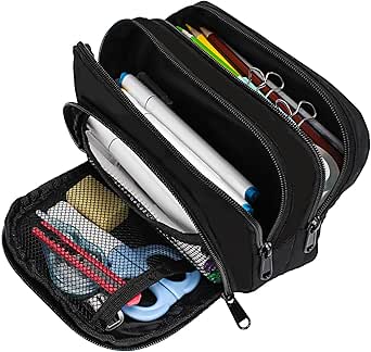 Euqvunn Black Pencil Case, Large Capacity Pen Case with 3 Compartments ...