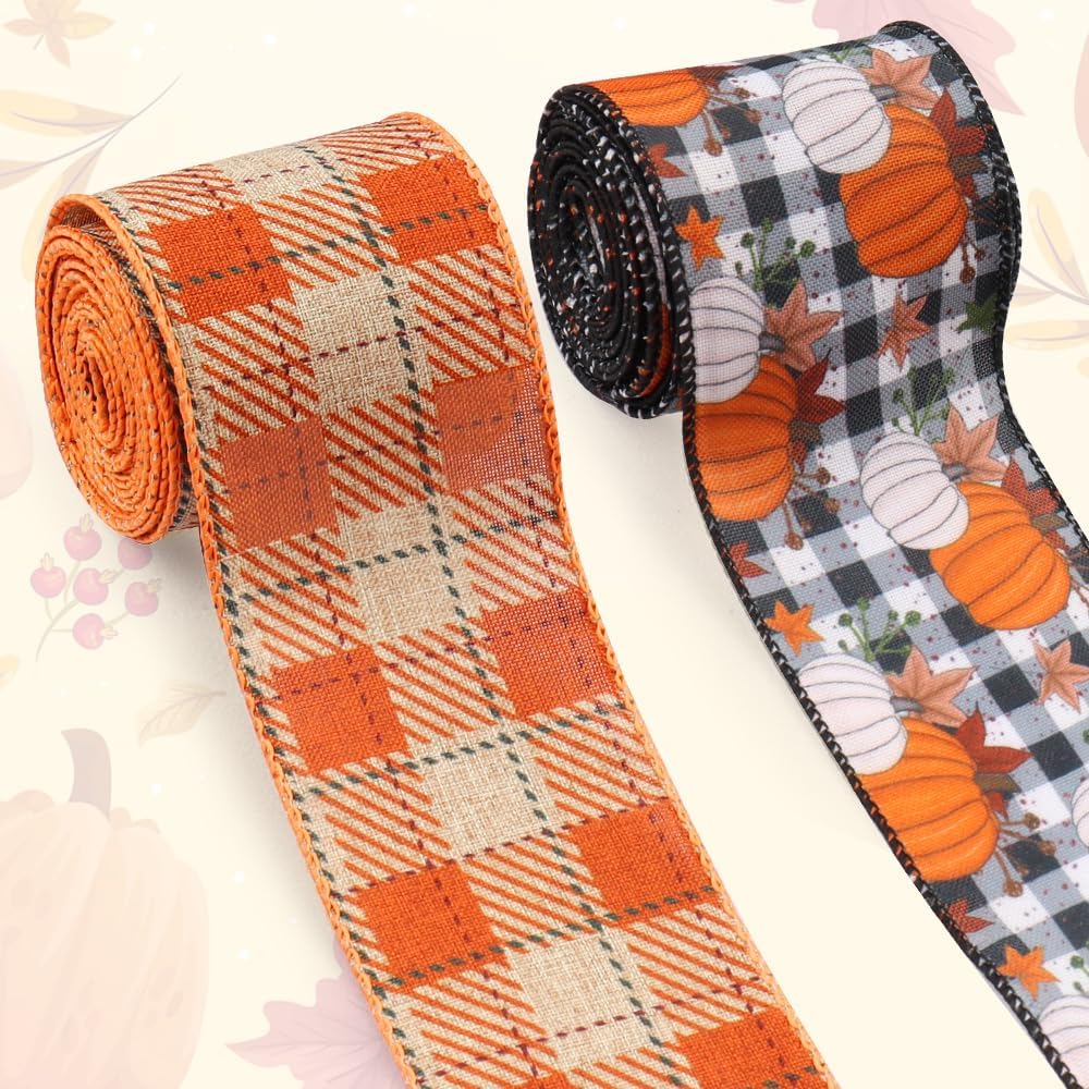 Amazon.com: 2 Rolls Fall Fabric Ribbons Thanksgiving Decor Ribbons ...