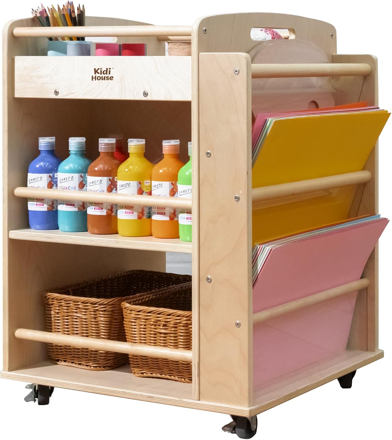 Amazon.com: kidi house Art Activity Cart Wooden Rolling Utility Cart ...