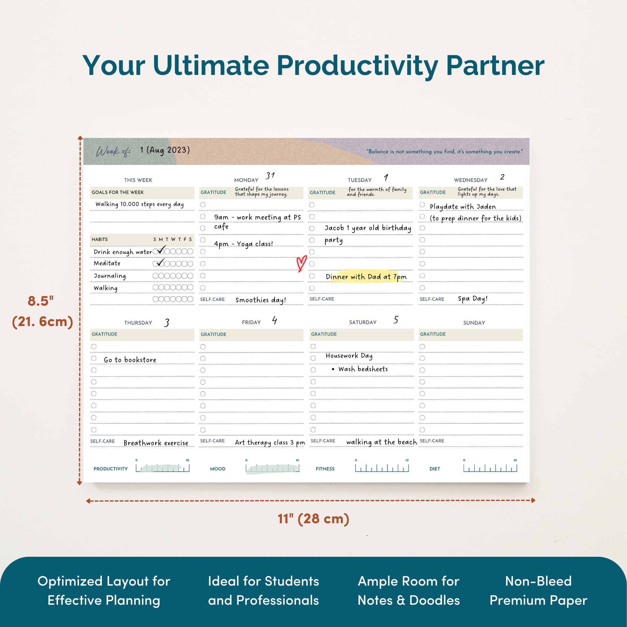 Snapklik.com : Nook Theory 8.5" X11" Weekly Task Planner Pad Tear Off ...