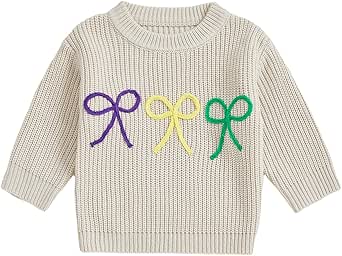 Amazon.com: Toddler Girl Mardi Gras Sweaters Embroidery Bow Long Sleeve ...