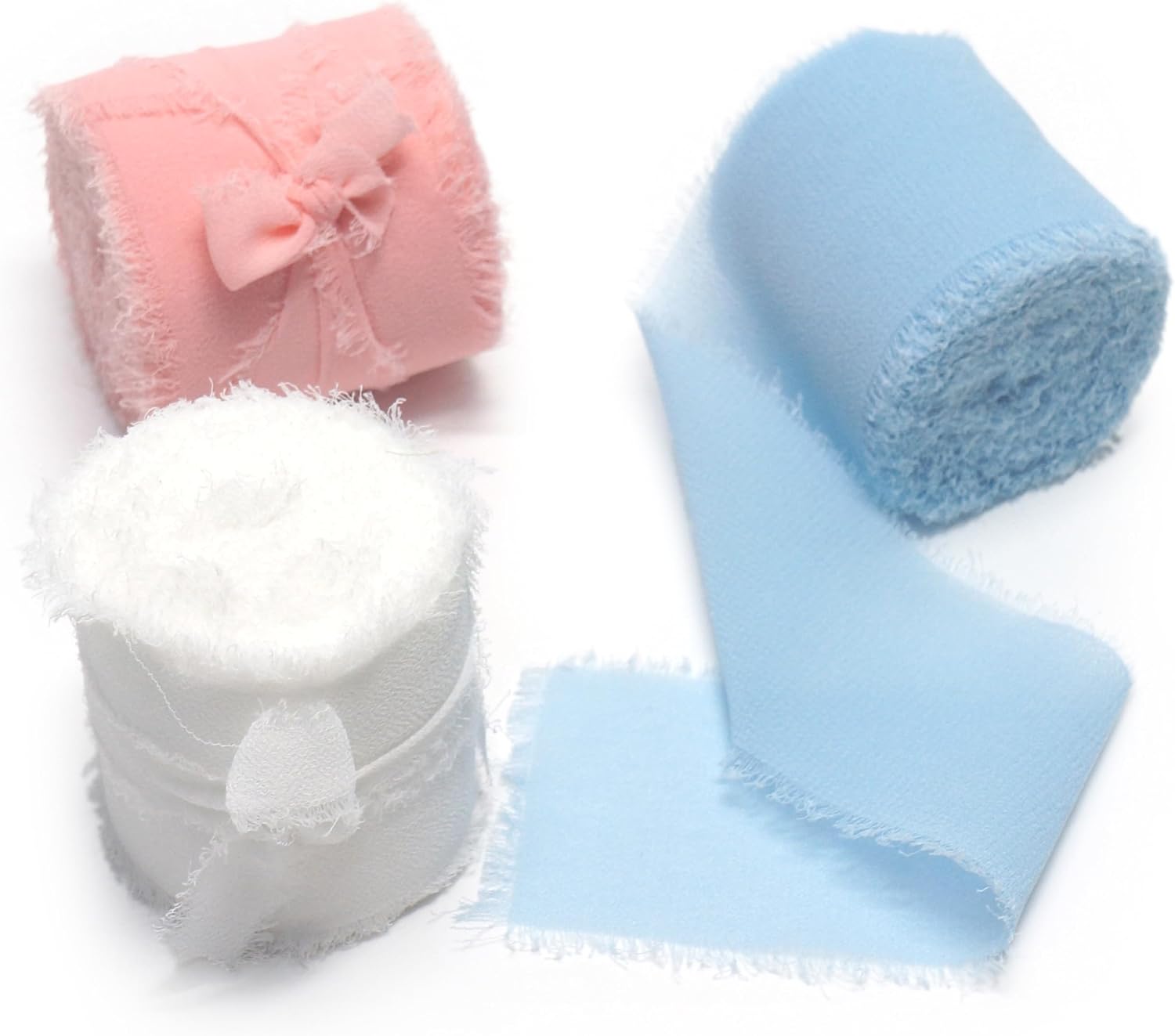 Amazon.com: Traico Frayed Chiffon Ribbon Mixed Color Set Light Blue ...