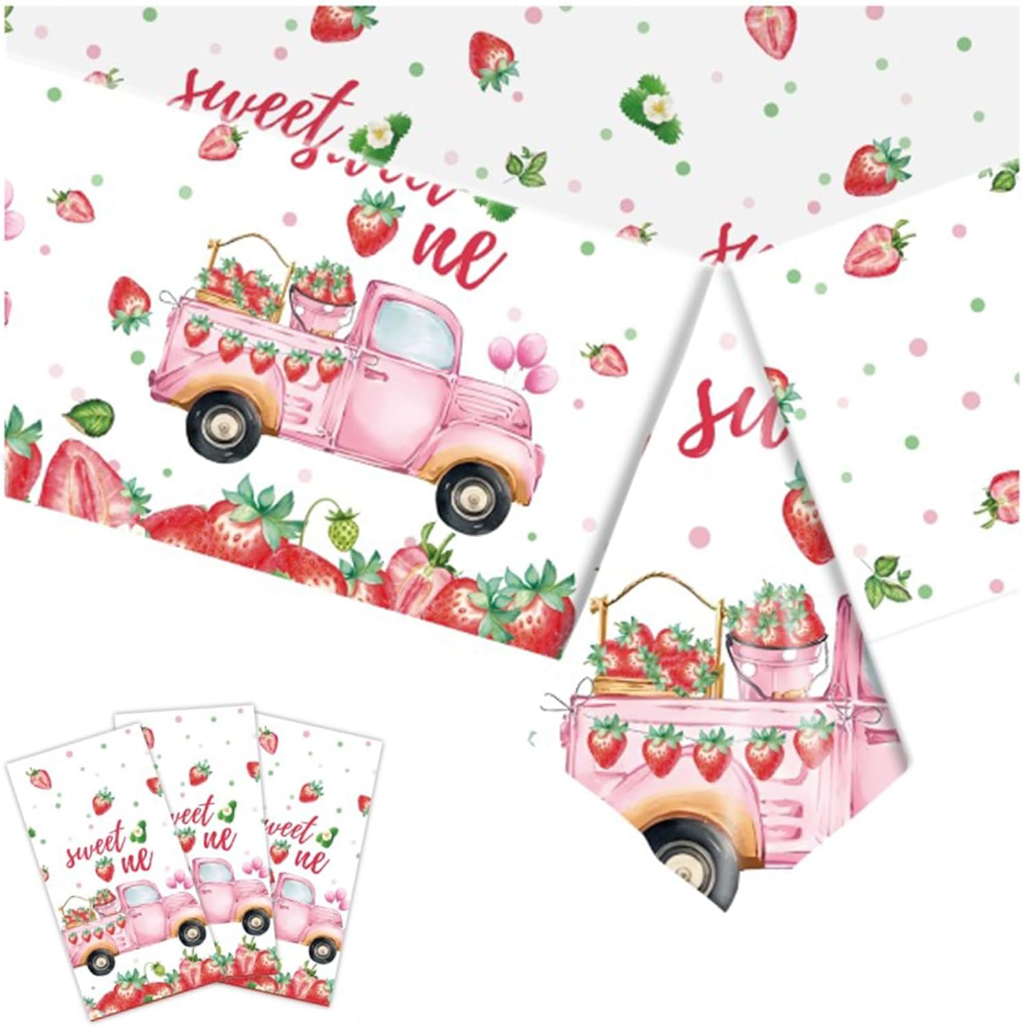 Amazon.com: 3 Pack Strawberry Tablecloth,Strawberry Theme Birthday ...