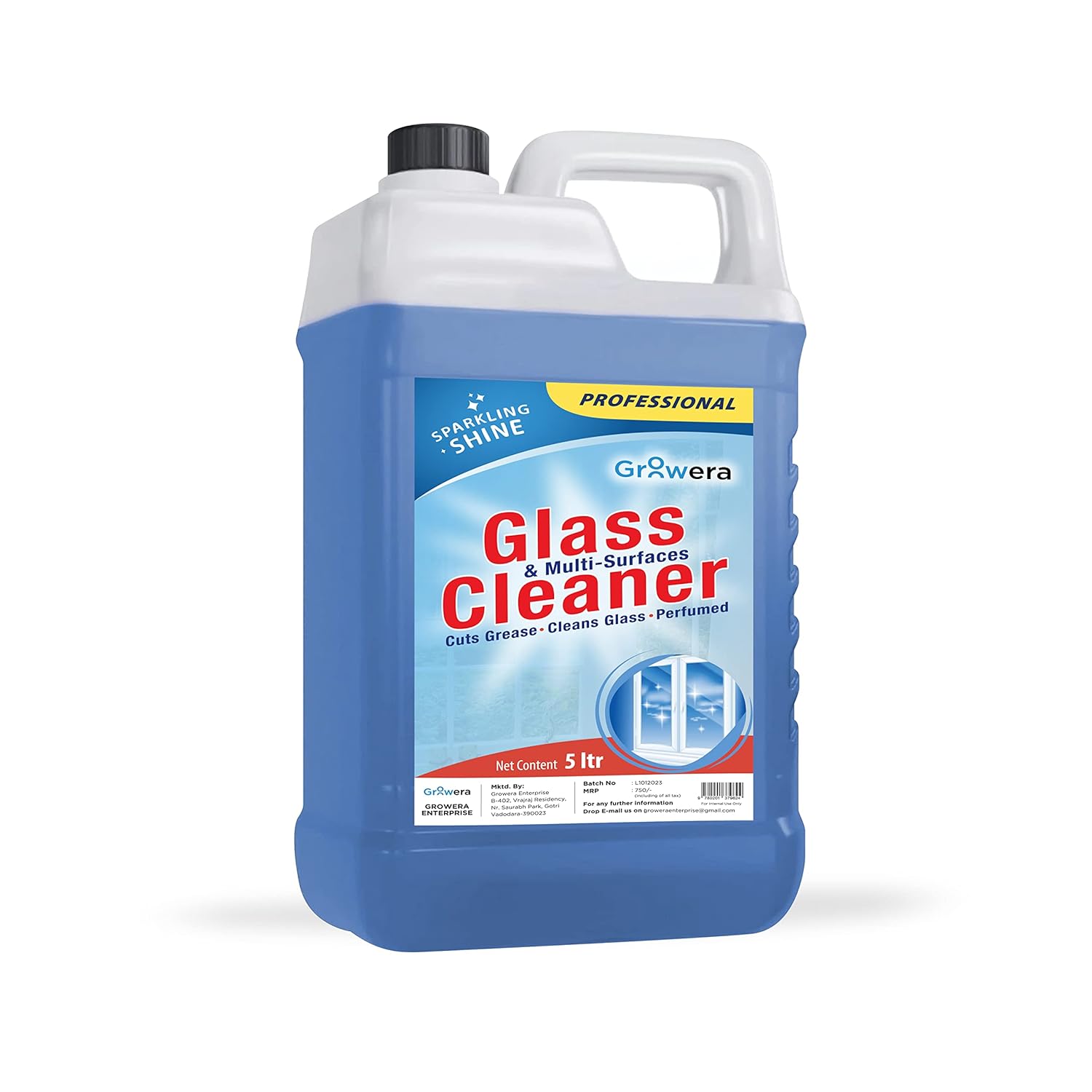 Growera Glass Cleaner Liquid - 5 LTR for Sparkling Windows and Mirrors ...