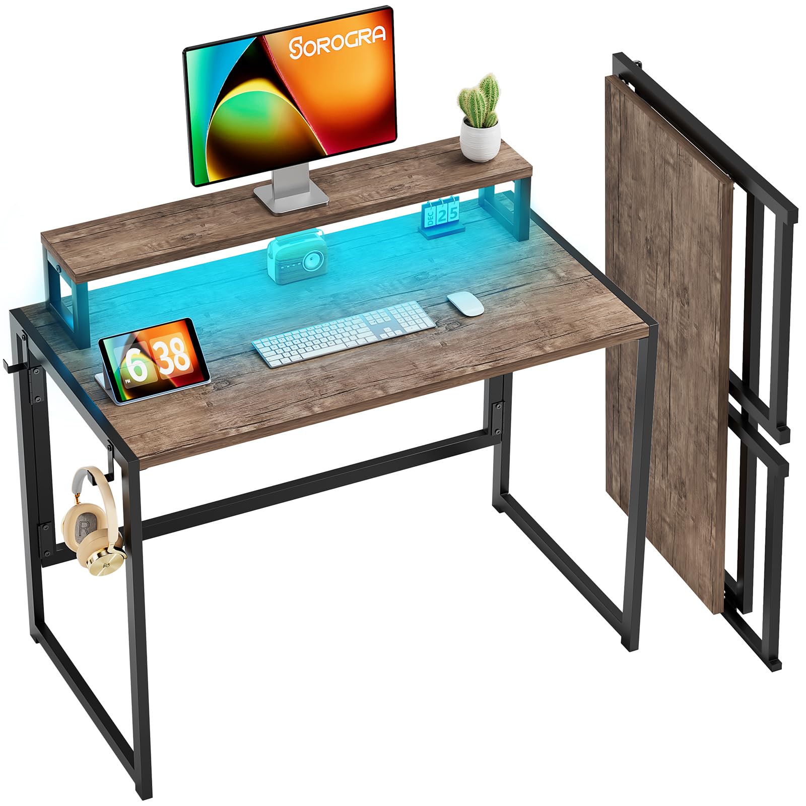 Amazon.com: SOROGRA Small Folding Desk 39.4 Inch, Foldable Computer ...