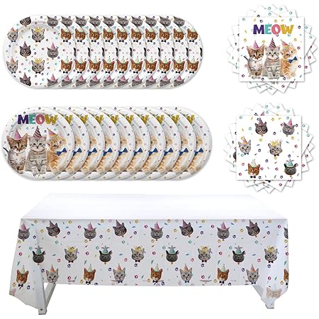 Amazon.com: Serves 24 Complete Party Pack Cat Theme Party Supplies ...