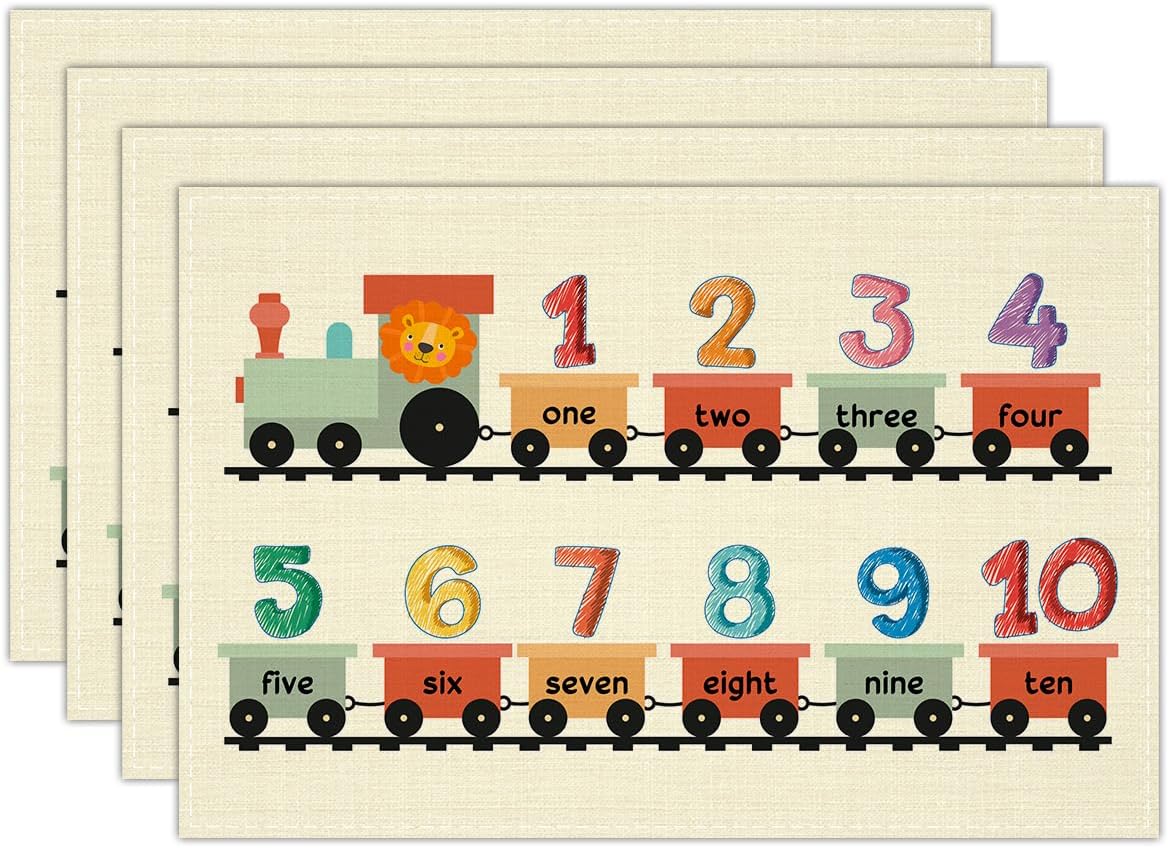 Amazon.com: Number Train Linen Placemats Set of 4, Lion Waterproof ...