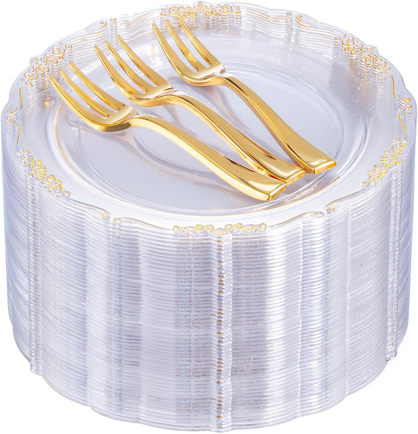 Amazon.com: LIYH 100pcs Clear and Gold Plastic Dessert Plates 7.5Inch ...