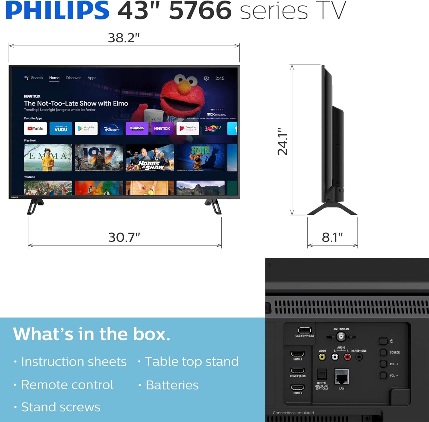 PHILIPS 43-Inch 4K UHD LED Android Smart TV with Voice Remote, HDR10 ...