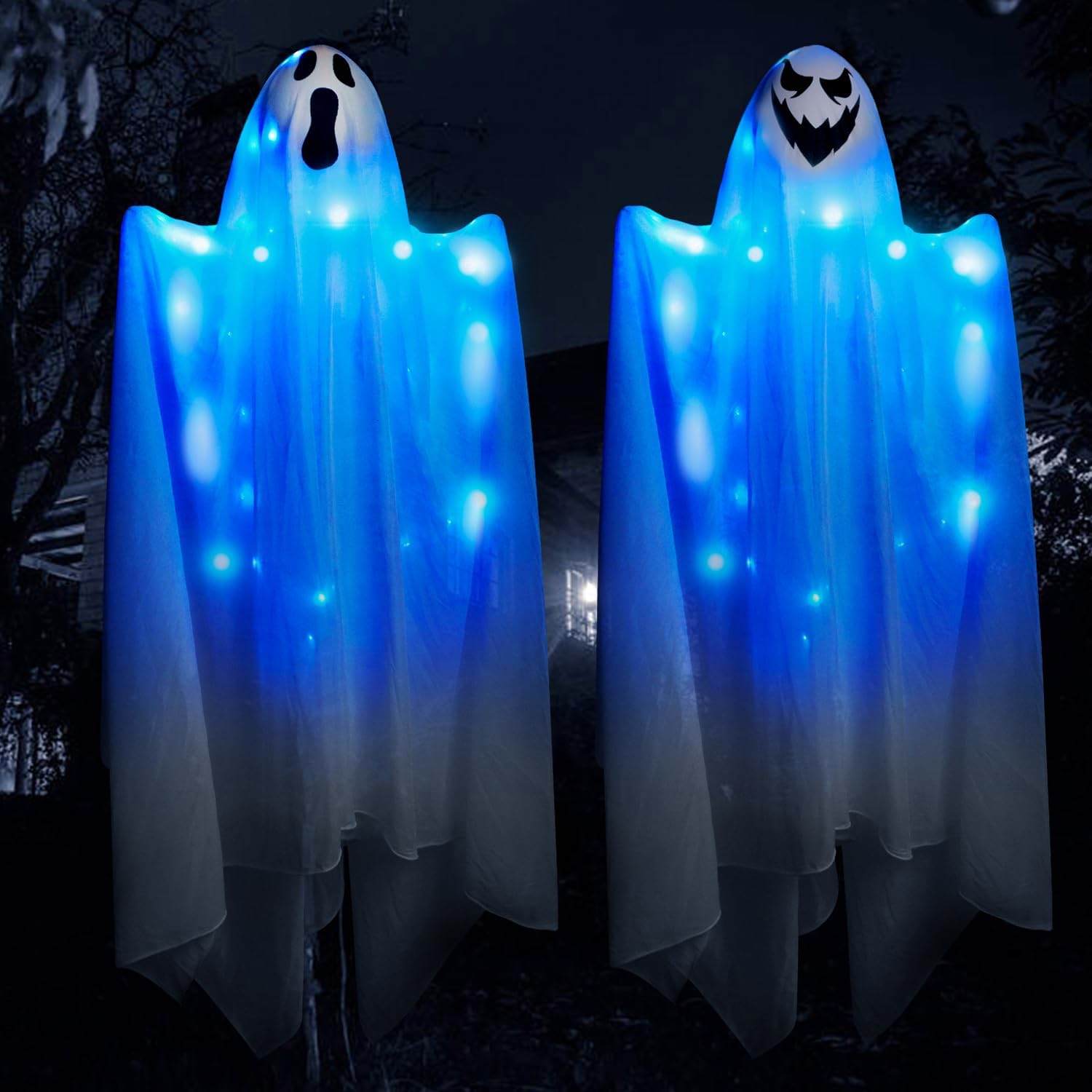 Amazon.com: DIYASY 2Pcs Light Up White Hanging Ghost with Blue LED ...