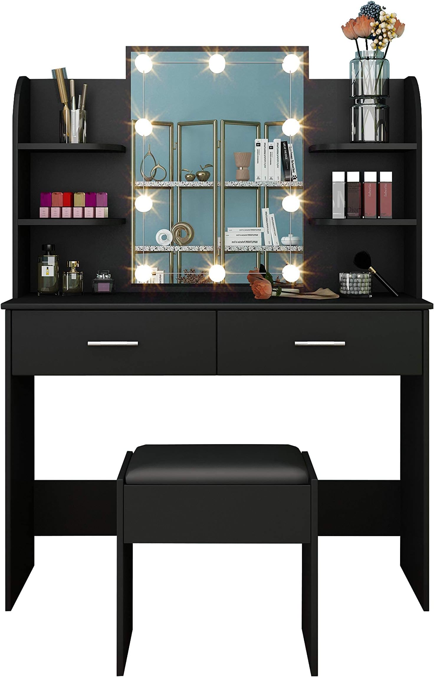 AWOOOD White Dressing Table,Dressing Tables with Lights & Mirror,Vanity ...