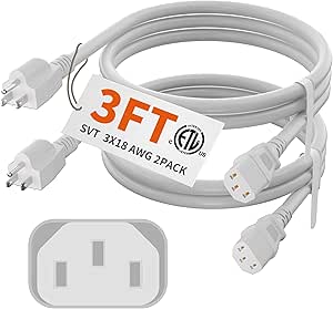 Amazon.com: HUANCHAIN 2 Pack 3 FT Power Cord 3 Prong, 18/3 PC Power ...