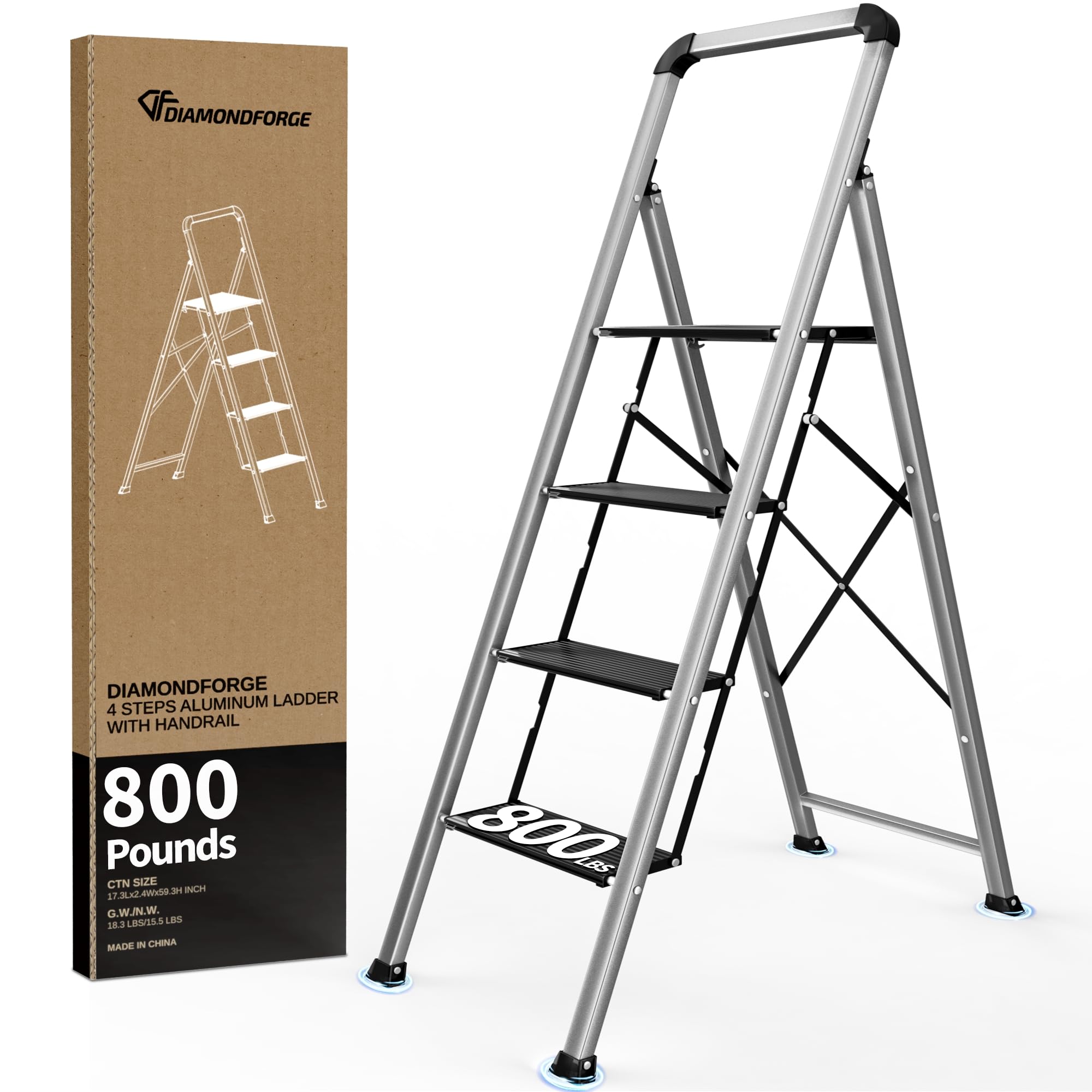 Amazon.com: DIAMONDFORGE 4 Step Ladder with Handrail, 800 lbs Capacity ...
