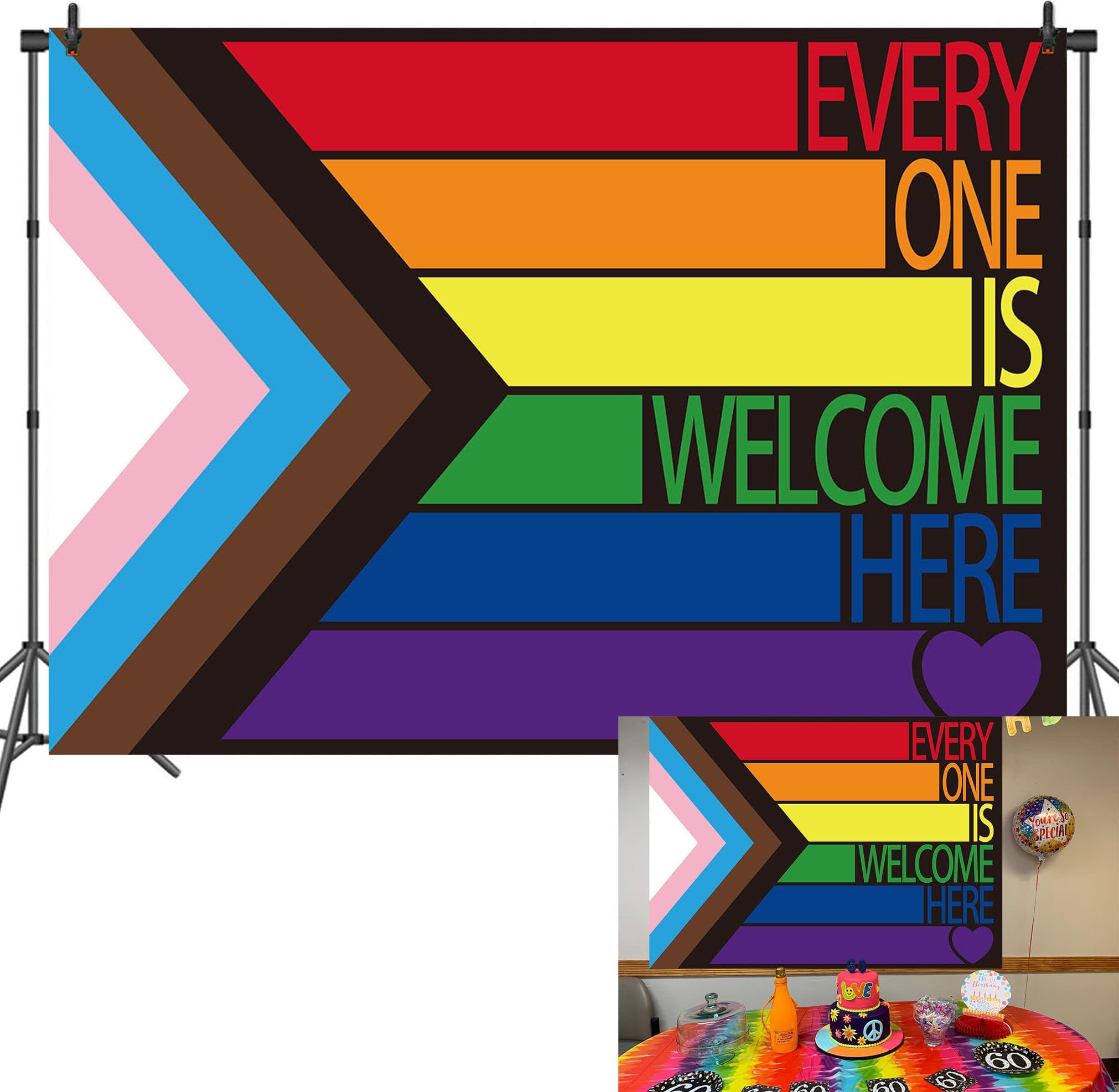 Amazon.com : BAIFNEZ Pride Banner Backdrop Every One is Welcome Here ...