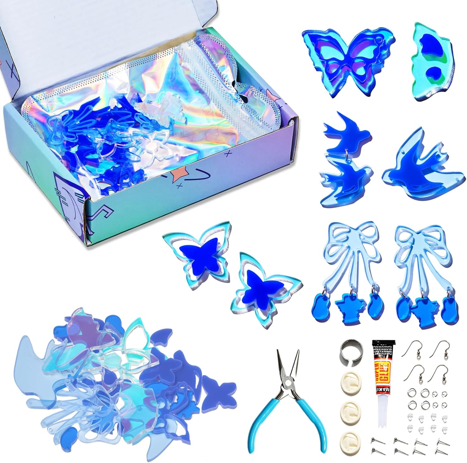 Amazon.com: WOOYAS Earring Making Kit 50Pcs Blue Dream Theme Jewelry ...