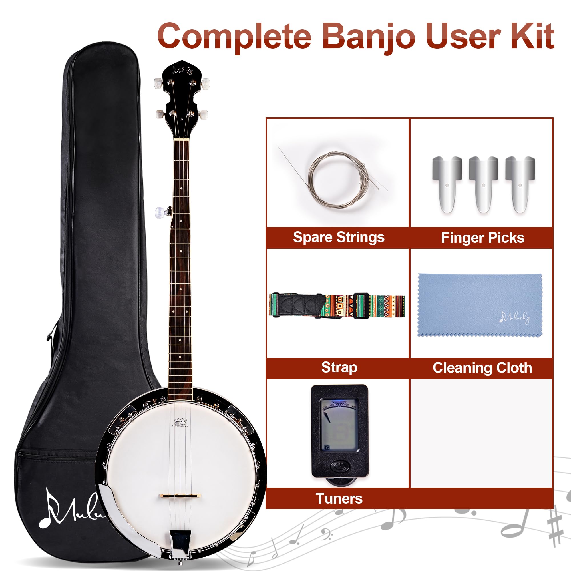 Snapklik.com : Mulucky 5 String Banjo - Full Size