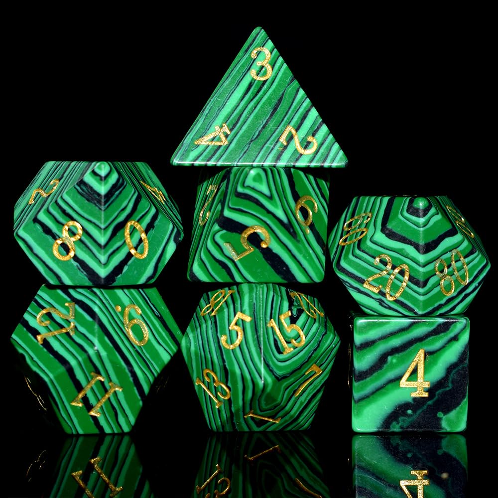 Amazon.com: RULE DICE Malachite Stone Dice Set D&D 7PCS Gemstone Dice ...