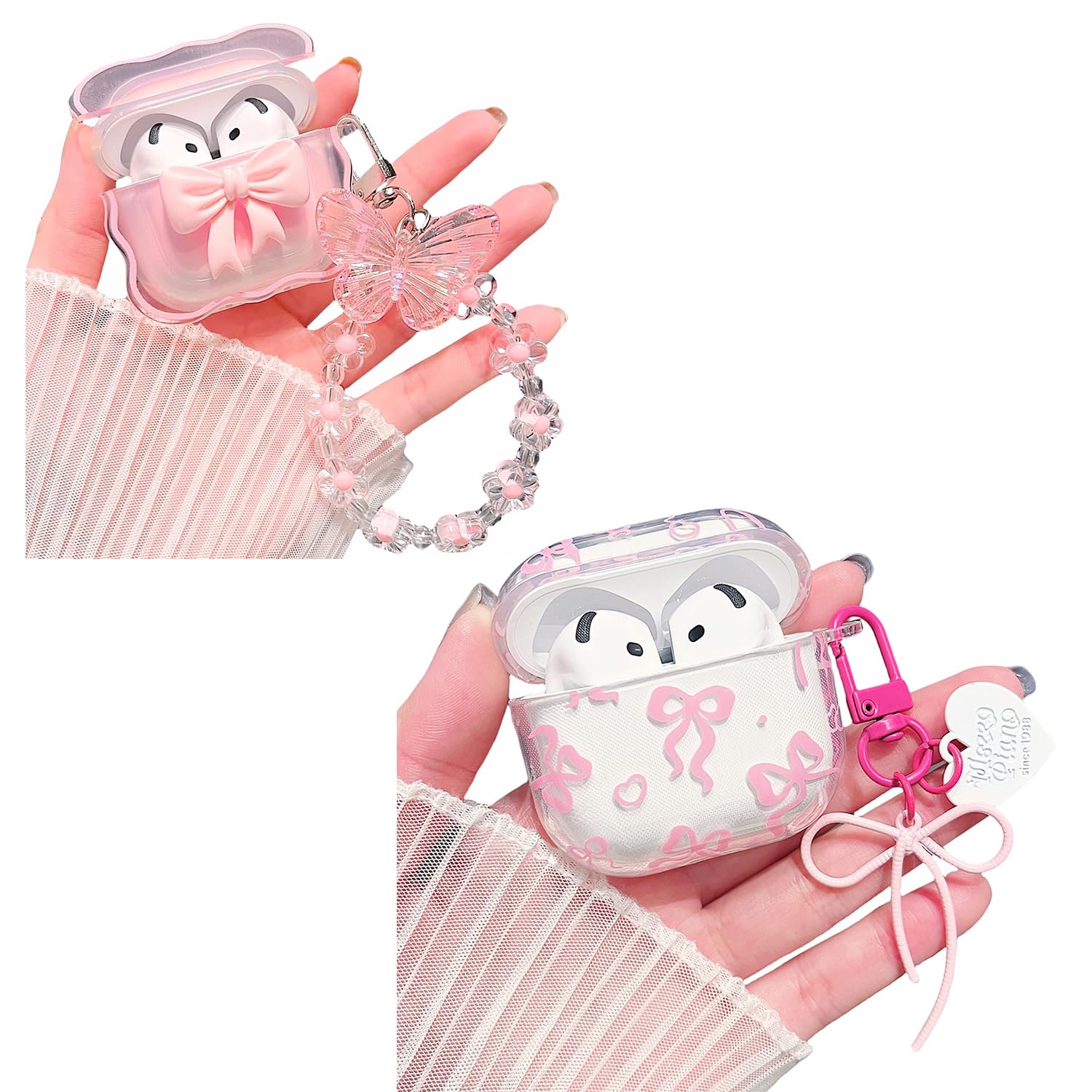 Amazon.com: MINSCOSE Compatible with AirPods 4 Clear Case, Bow Pattern Design with Cute Keychain ...