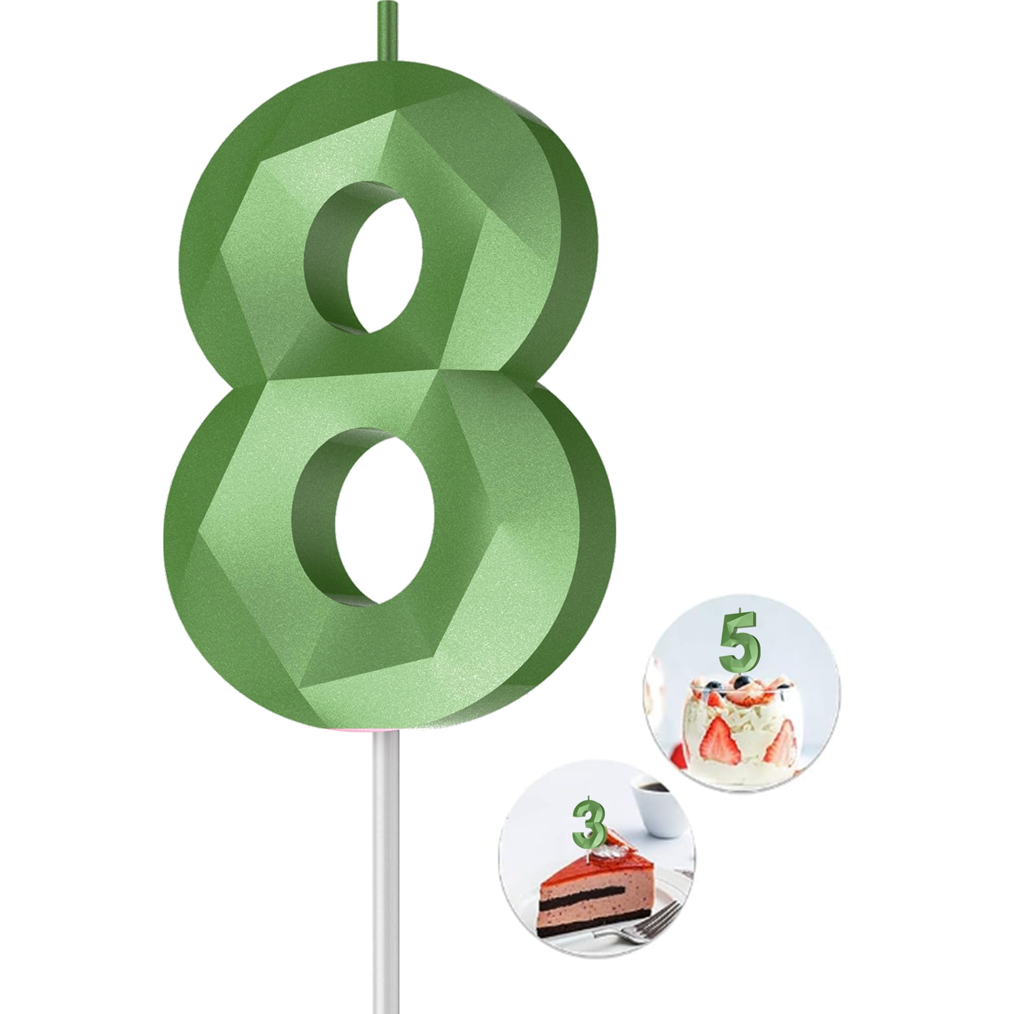 Amazon.com: Number Birthday Candles(8 Candle Green) 3D Diamond Shape ...