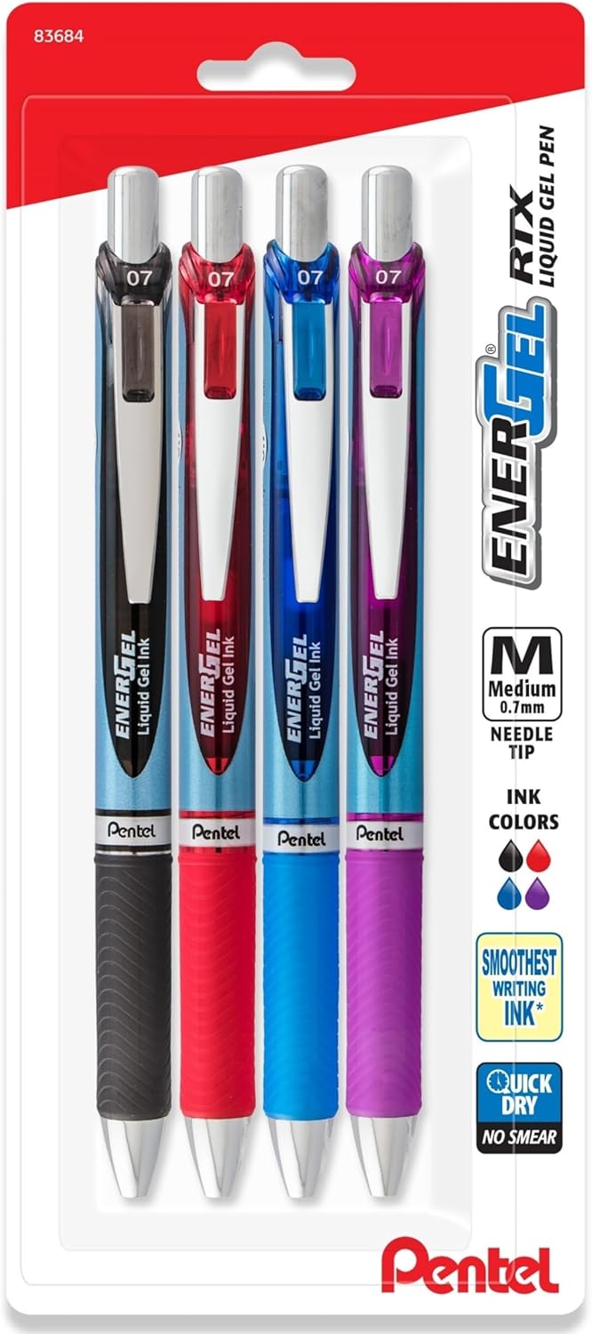 Pentel Energel Gel Pen - RTX Deluxe Retractable Energel Liquid Gel Ink Pens 0.7 mm - Needle Tip ...