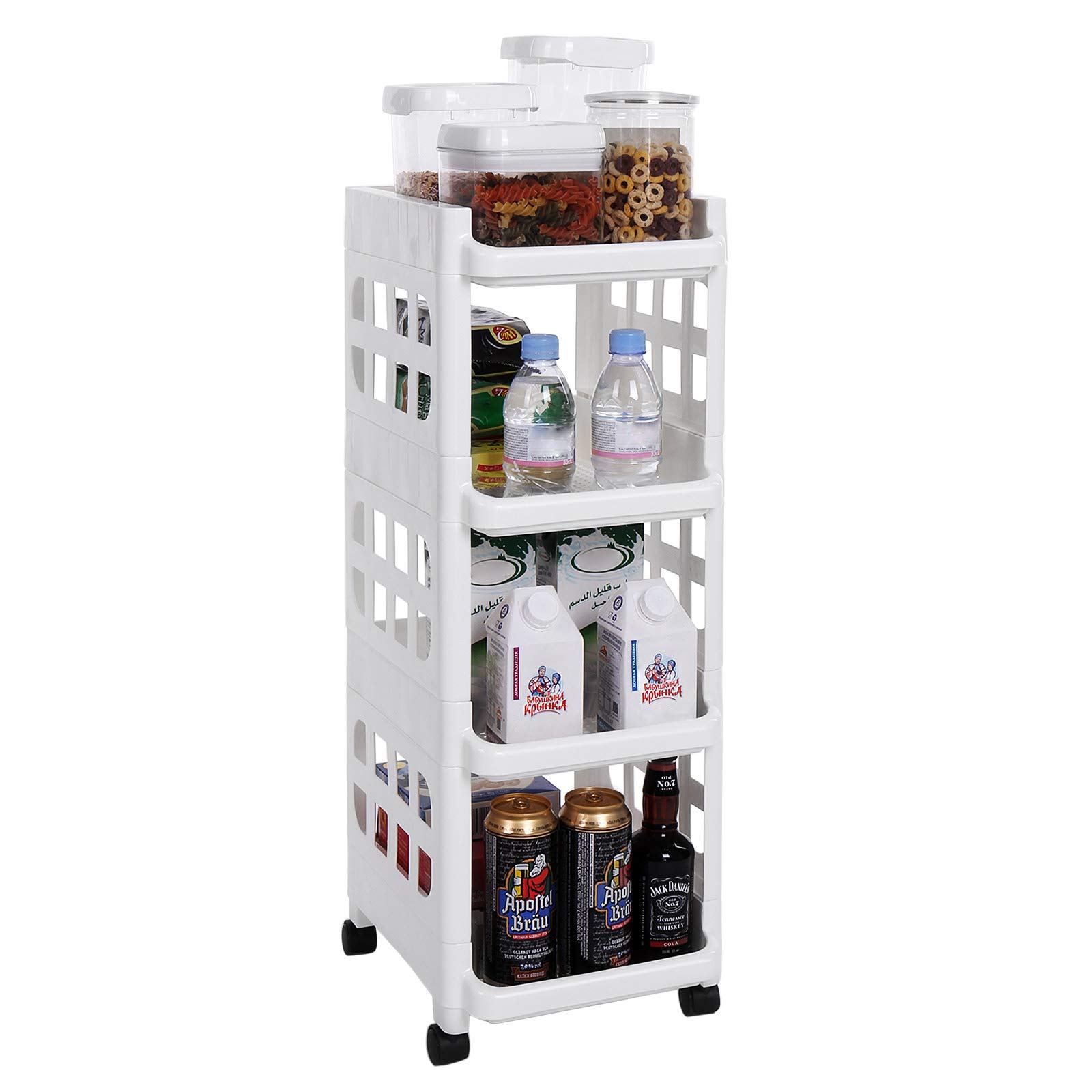 SONGMICS 4 Tier Plastic Rolling Cart PP Storage Trolley with Castors ...