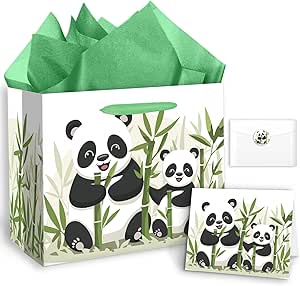 Amazon.com: Panda Gift Bag Panda Birthday Bag with Wrapping Paper Card ...