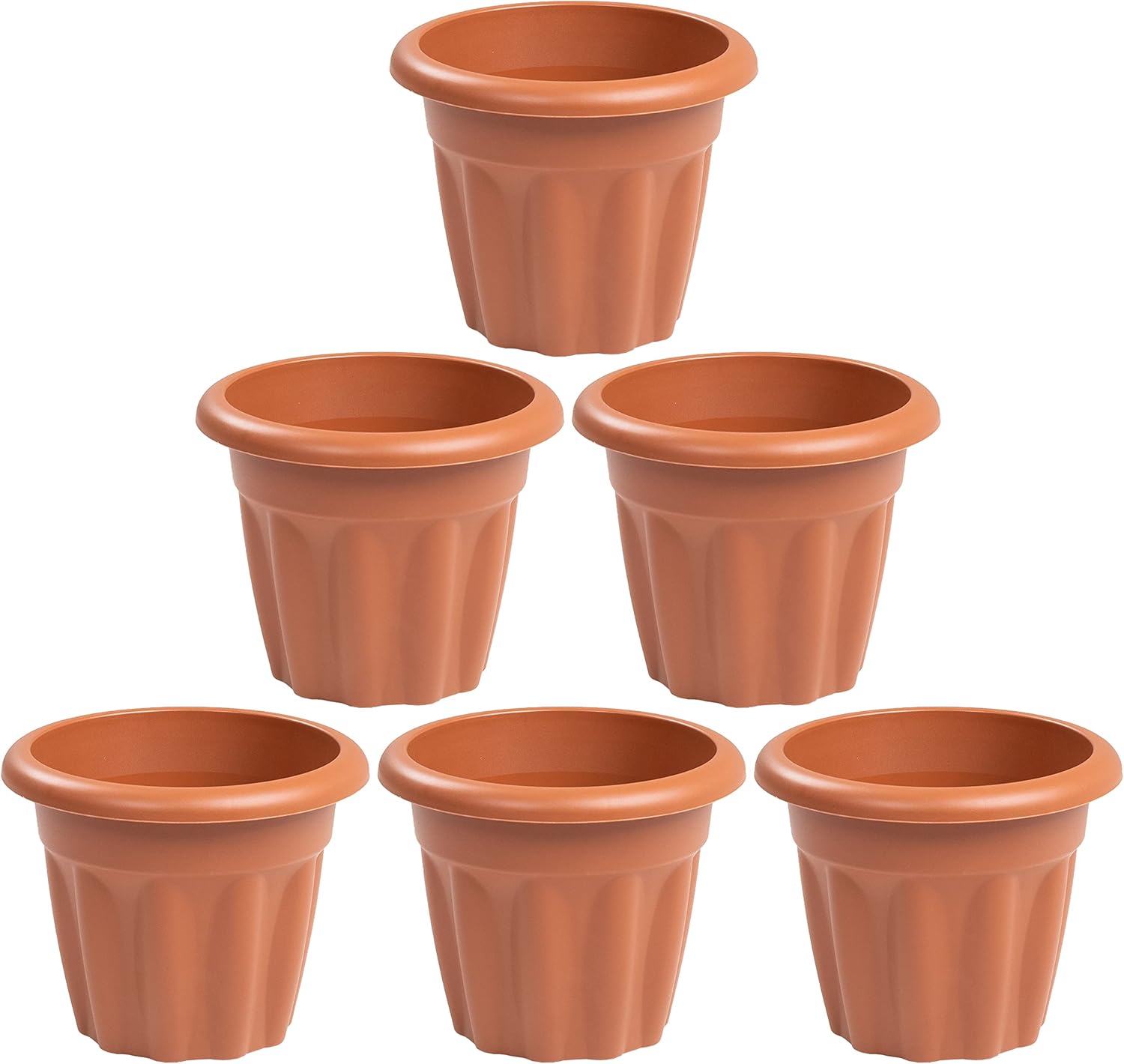 6 X 25cm Terracotta Round Plastic Planter with Drainage Hole, 4.5L ...