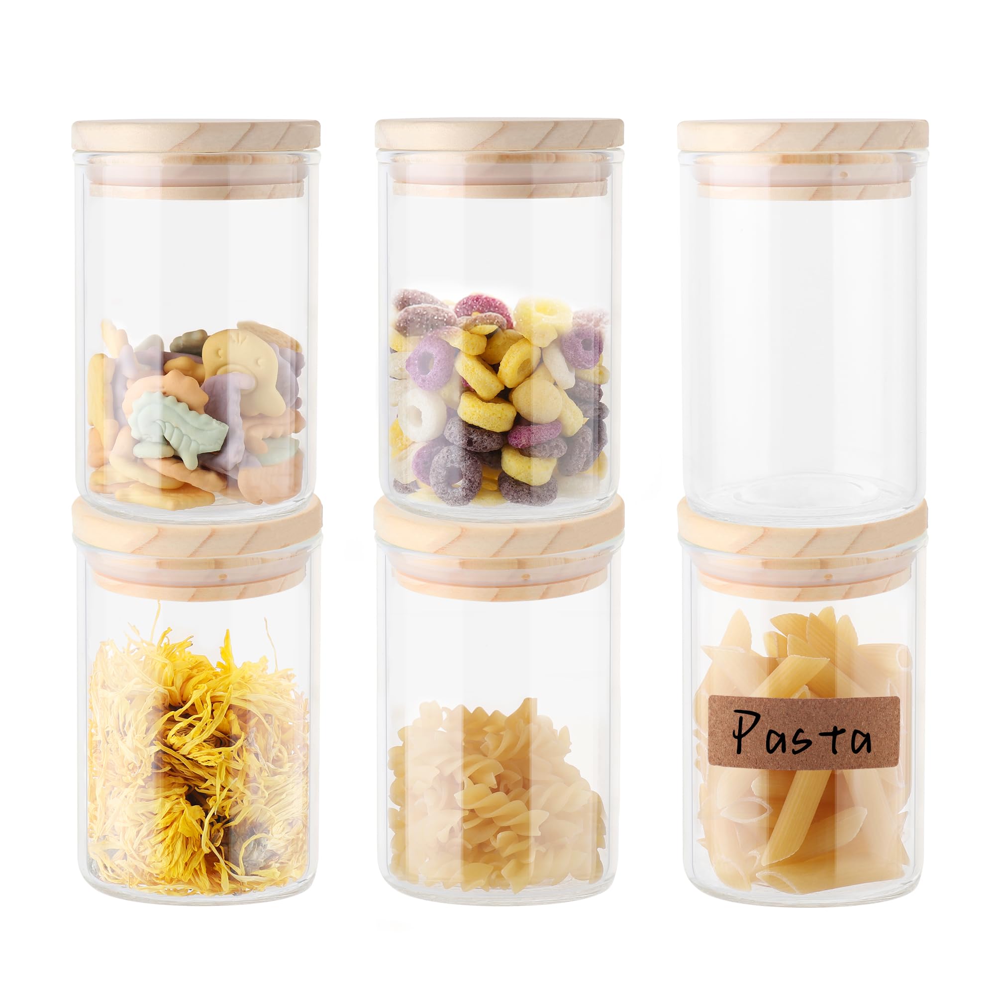 Labvida Set of 6 PCS Glass Food Storage Jars, 3.3 Borosilicate Glass ...