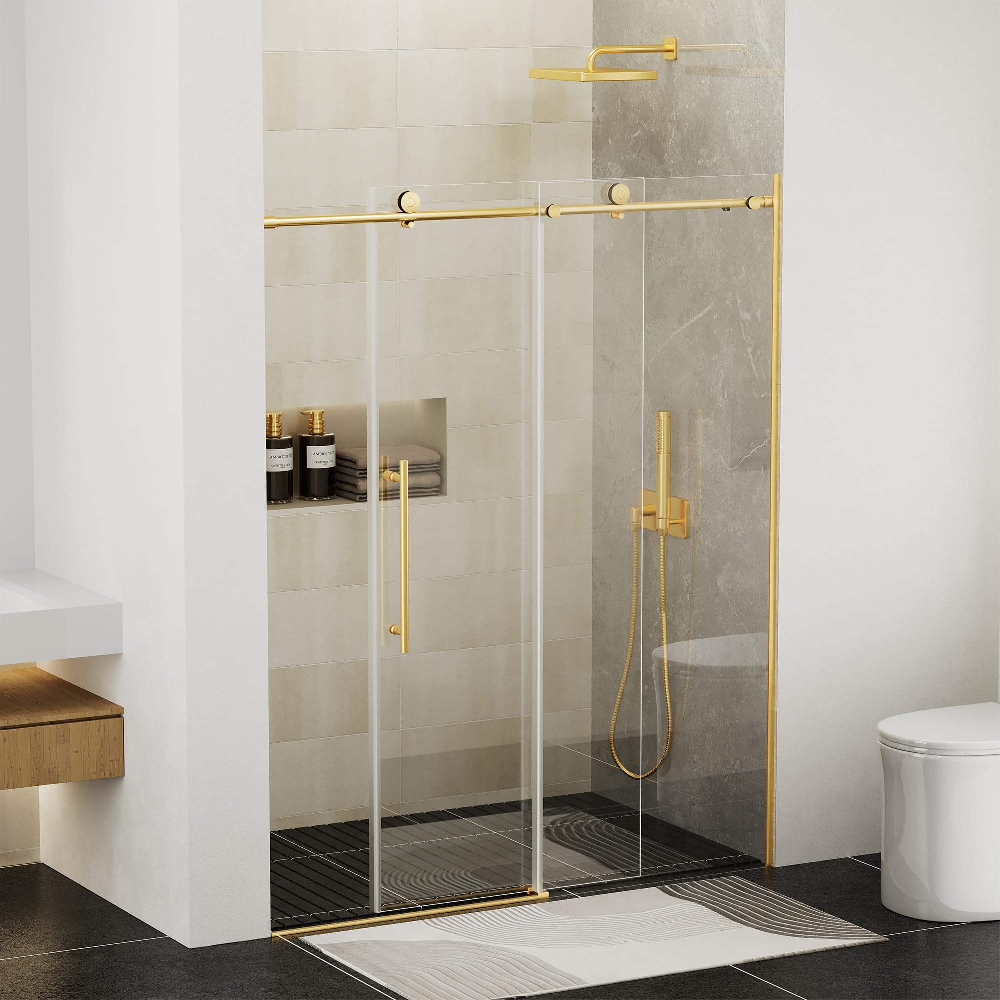 Findepot Frameless Sliding Shower Door 56-60 in W x 75 in H,Frameless Shower Door with 5/16 ...