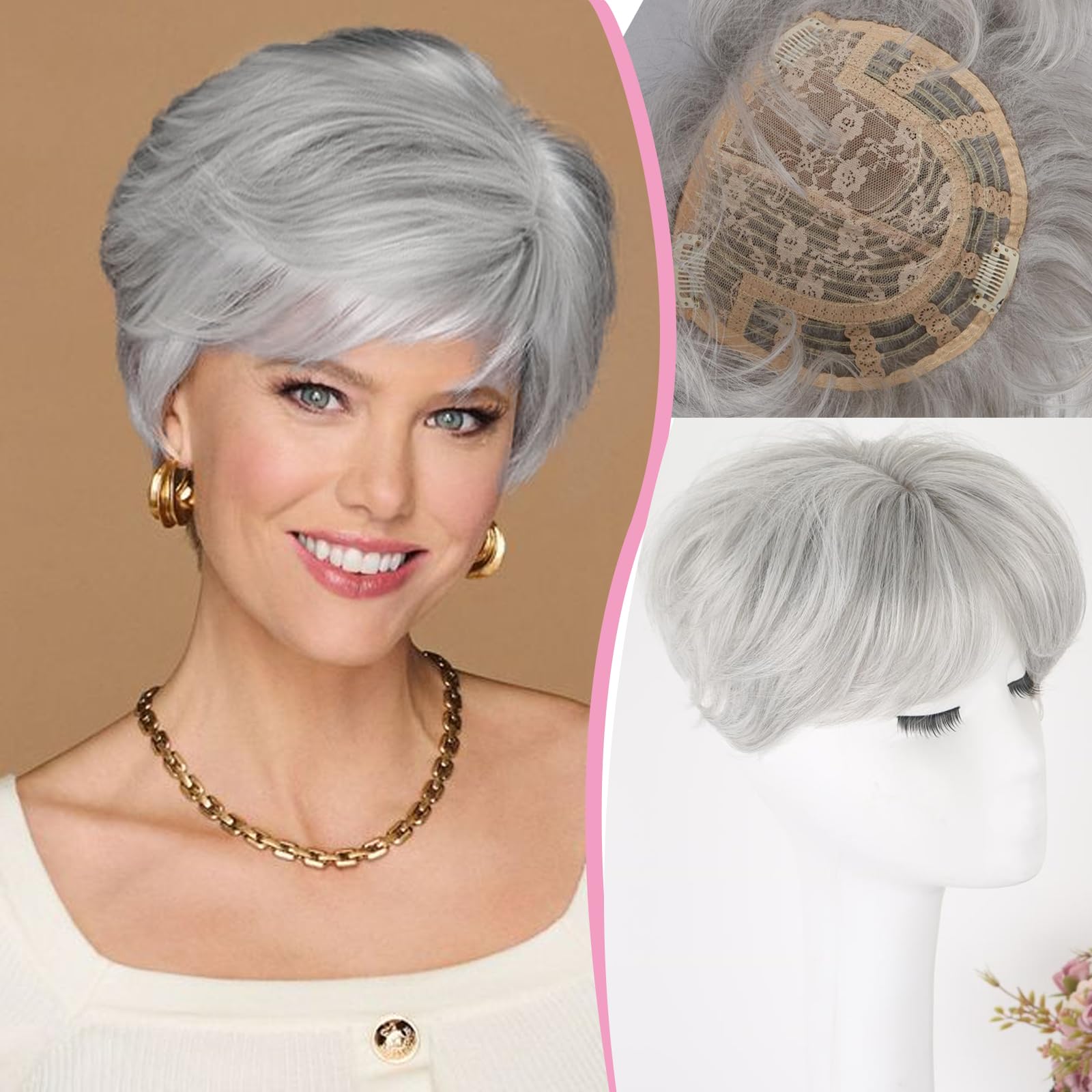 Amazon.com : Matthia Grey Hair Toppers for Women with Thinning Hair ...