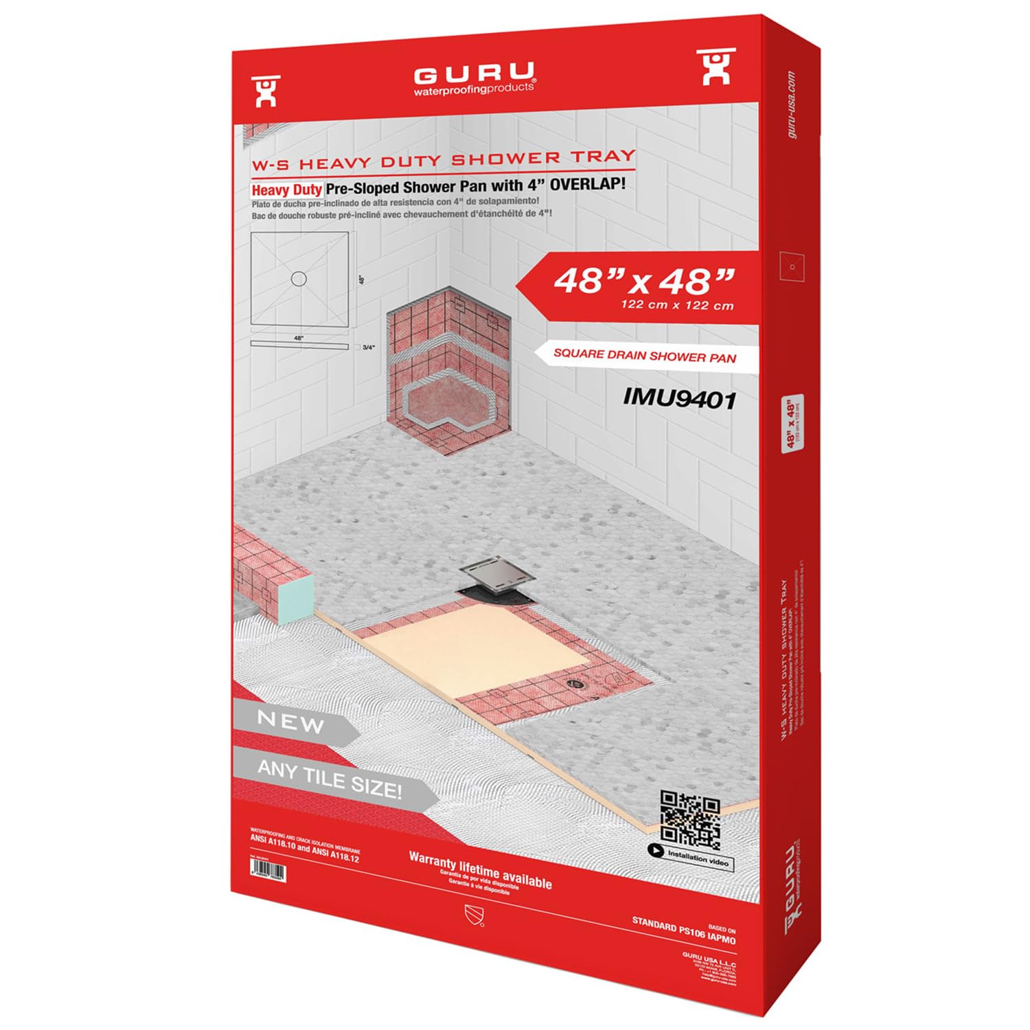 GURU USA W-S Heavy Duty Shower Tray for Square Drain, Bathroom Shower ...