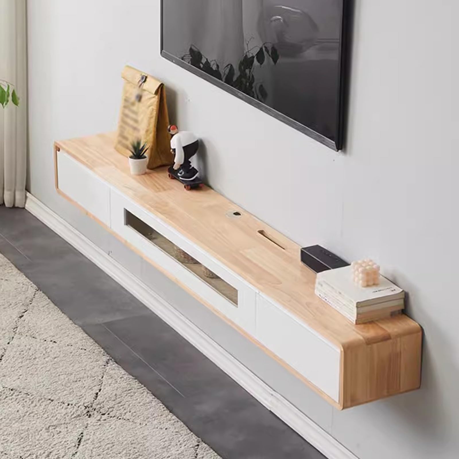 Amazon.com: Solid Wood Floating TV Cabinet Wall-Mounted TV Cabinet ...