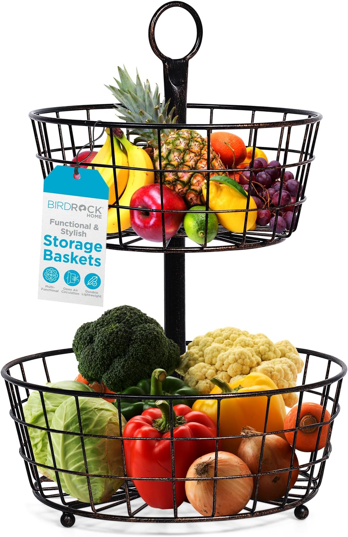 Amazon.com: Fruit Basket with 2 Tier Design, 12 x 12 x 18 in Black ...