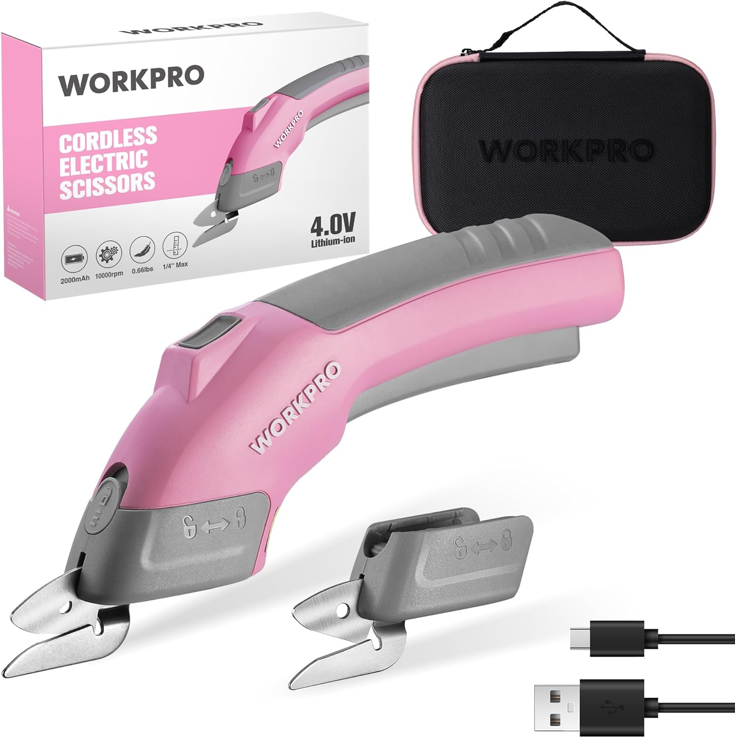 WORKPRO 4V Cordless Electric Scissors With 2 blades, Fabric, Leather ...