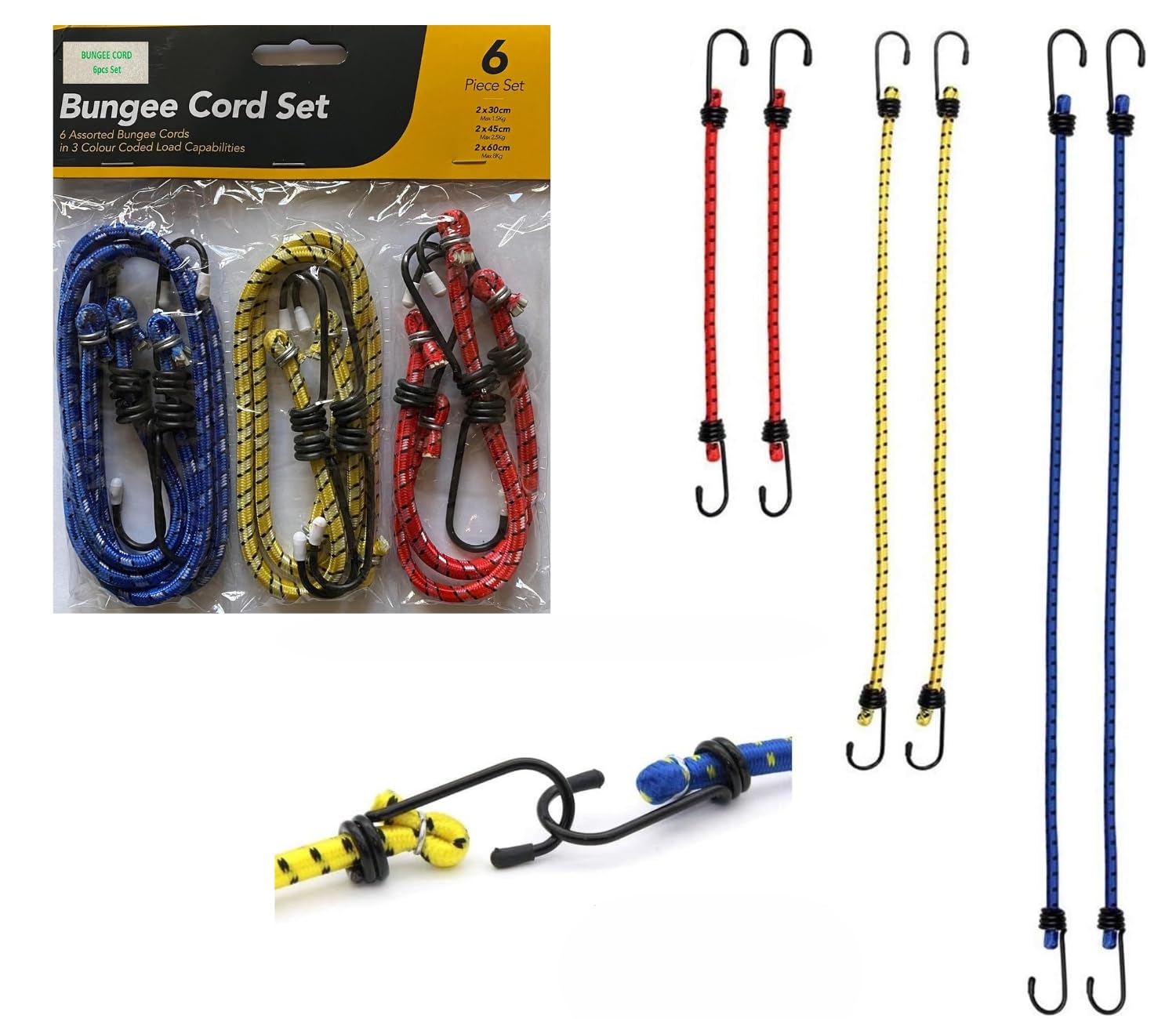 Heavy Duty Bungee Cords 6pcs in a Pack Shock Cord Ties - Tarpaulin ...