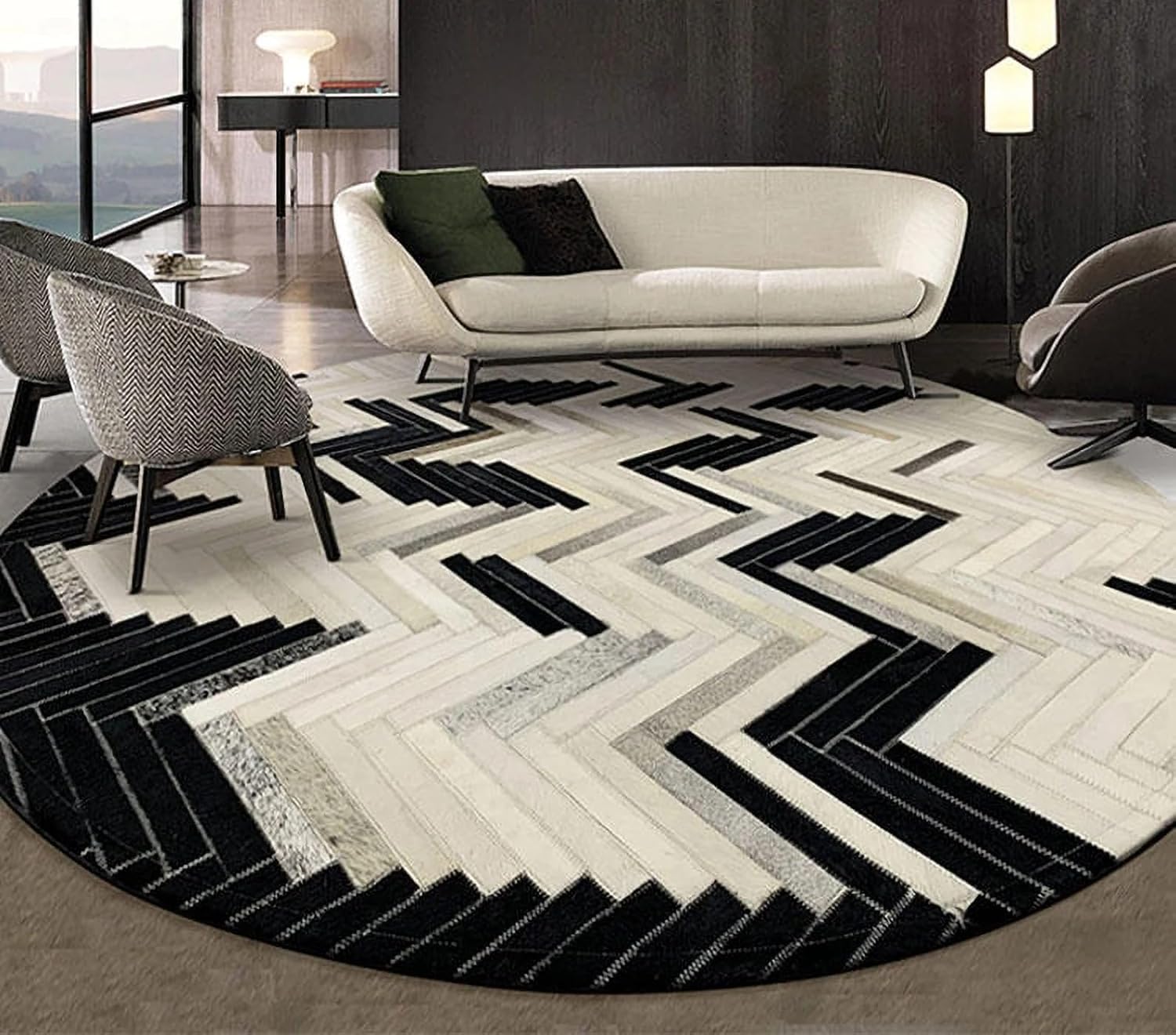 Amazon.com: Black and White Round Leather Rug Modern Circle Area Rug ...