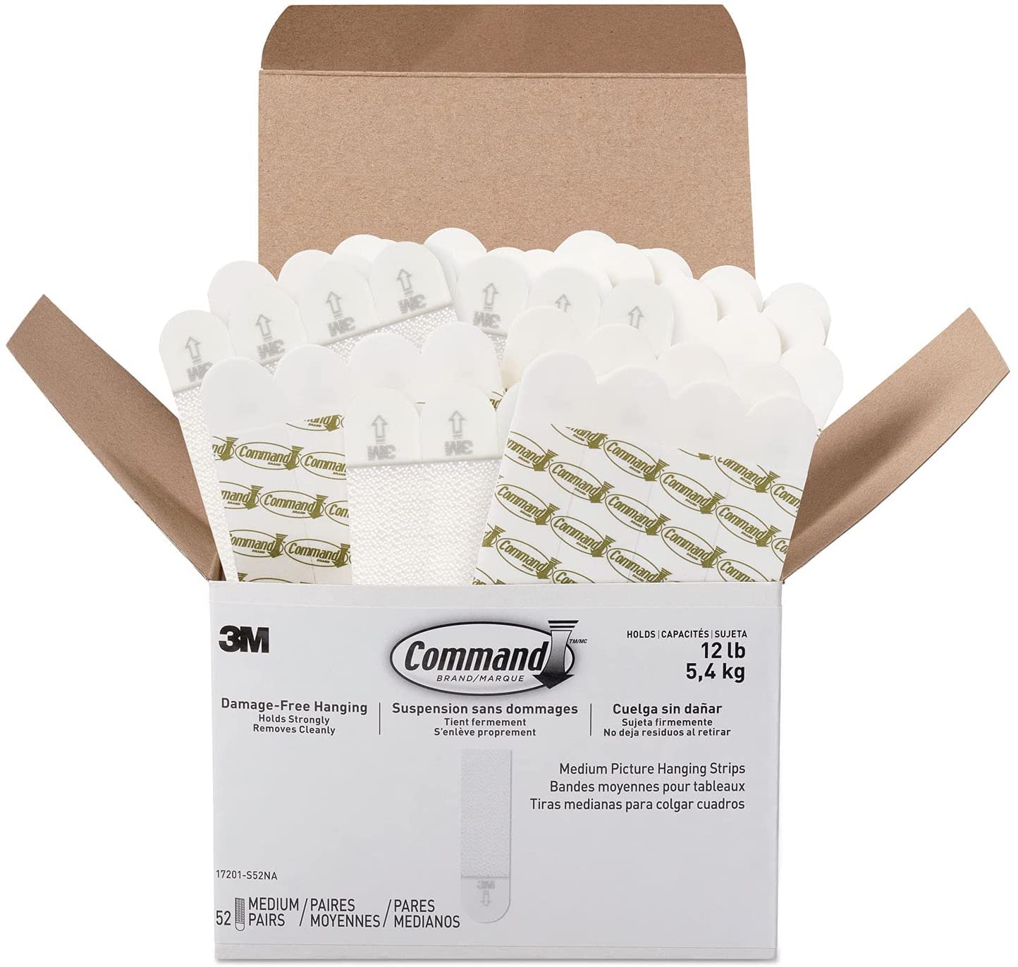 3M Command Hanging Strips [Removable]: Medium [52 Strips] (White) / 52 ...