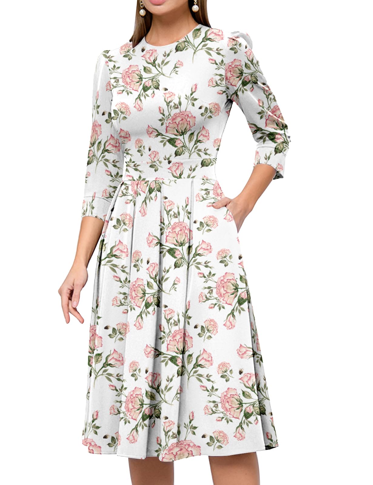 Amazon.com: Simple Flavor Women's Floral Vintage Dress Elegant Midi ...