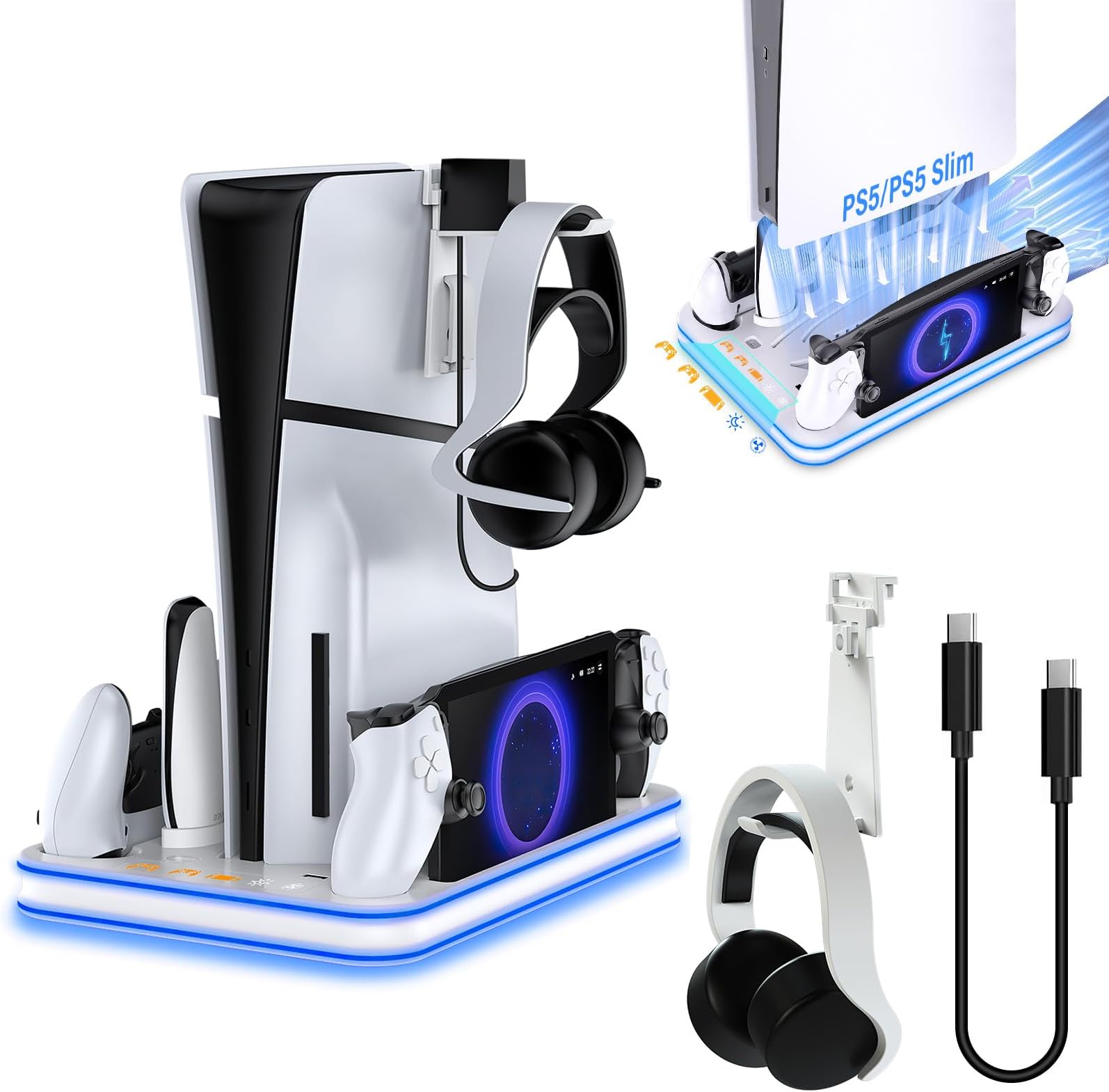 Amazon.com: Sehawei PS5/PS5 Slim Stand and Cooling Station with RGB ...