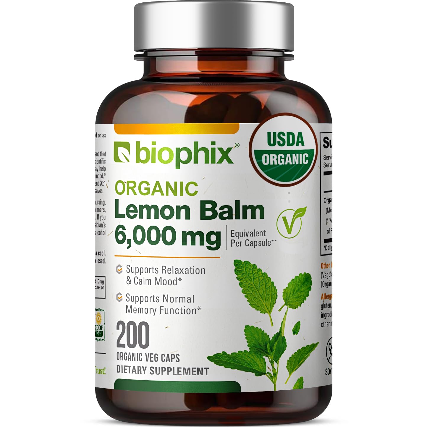 Amazon.com: biophix Lemon Balm Capsules USDA Organic 20:1 Extract 300 ...