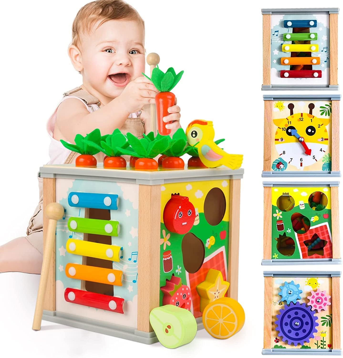 Siairo Wooden Activity Cube 6 In 1 Carrot Harvest Game,Educational ...