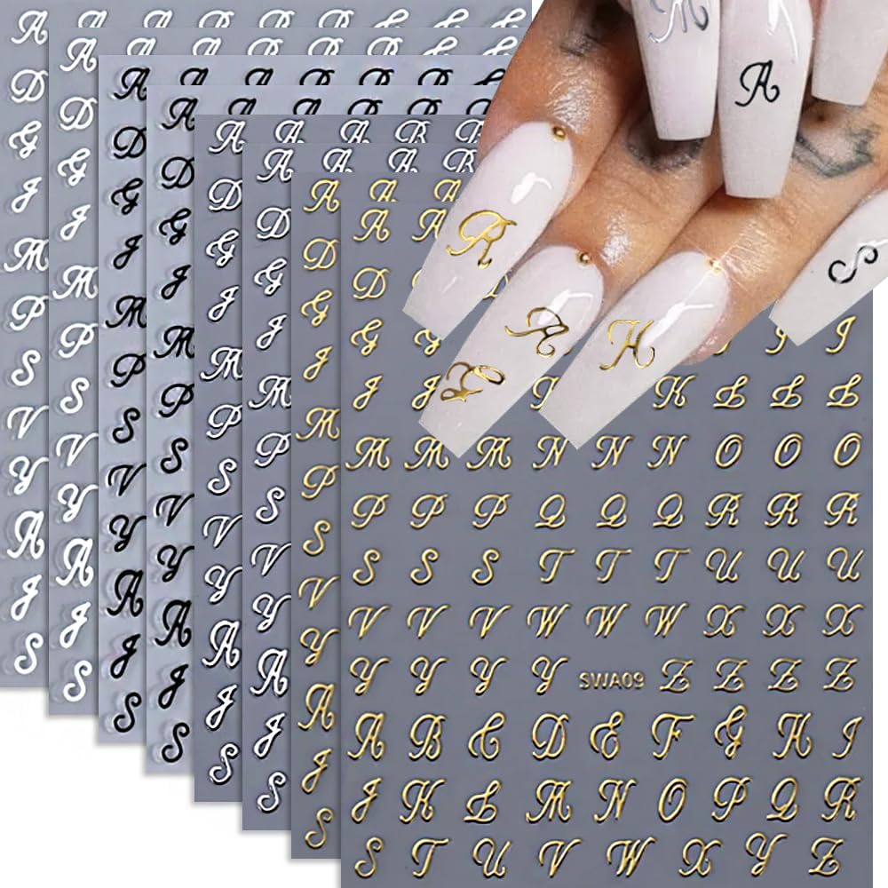 Amazon.com: TIMMOKO Letter Nail Stickers 7 Sheets, 3D Self-Adhesive ...