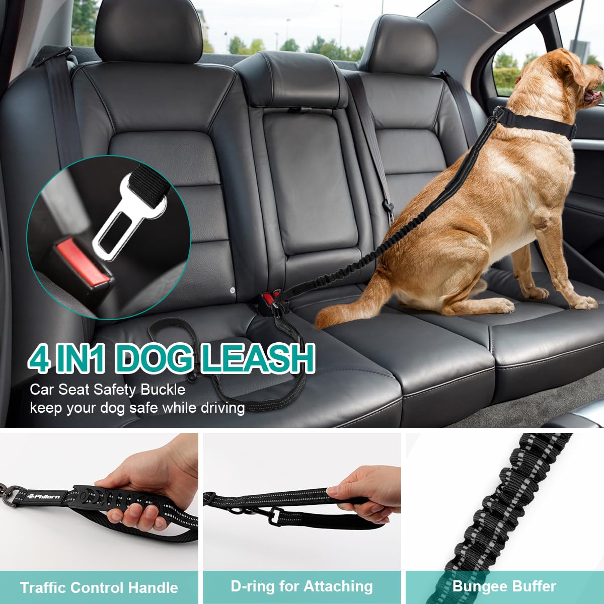 Philorn Dog Lead Heavy Duty, 2m Adjustable Length 5-in-1 Multifunction ...